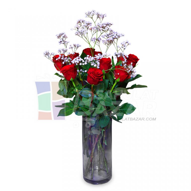 24 Multi Colored Roses In a Vase - Sahulat Bazar